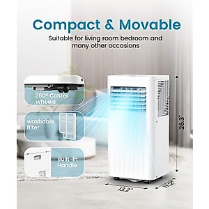 Joy Pebble Portable Air Conditioner, 8000 BTU Air Conditioner with Cooling, Fan, Dehumidifier, Sleep Mode, ≤55 db, Cooling up to 350 Sq. Ft. with 24H Timer/Digital Display/Remote Control & Window Kit
