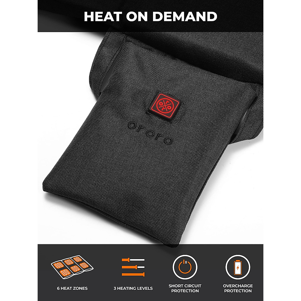 ORORO Heated Seat Cushion with Battery Pack, Foldable USB Heated Seat Cover Pads for Office Chair, Stadium, Camping (Black)