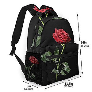 Durable Polyester Rucksack Red Rose Flower Black Traveling & Camping Backpack - Large Capacity Multipurpose Anti-Theft Bookbag for Men Women Kids