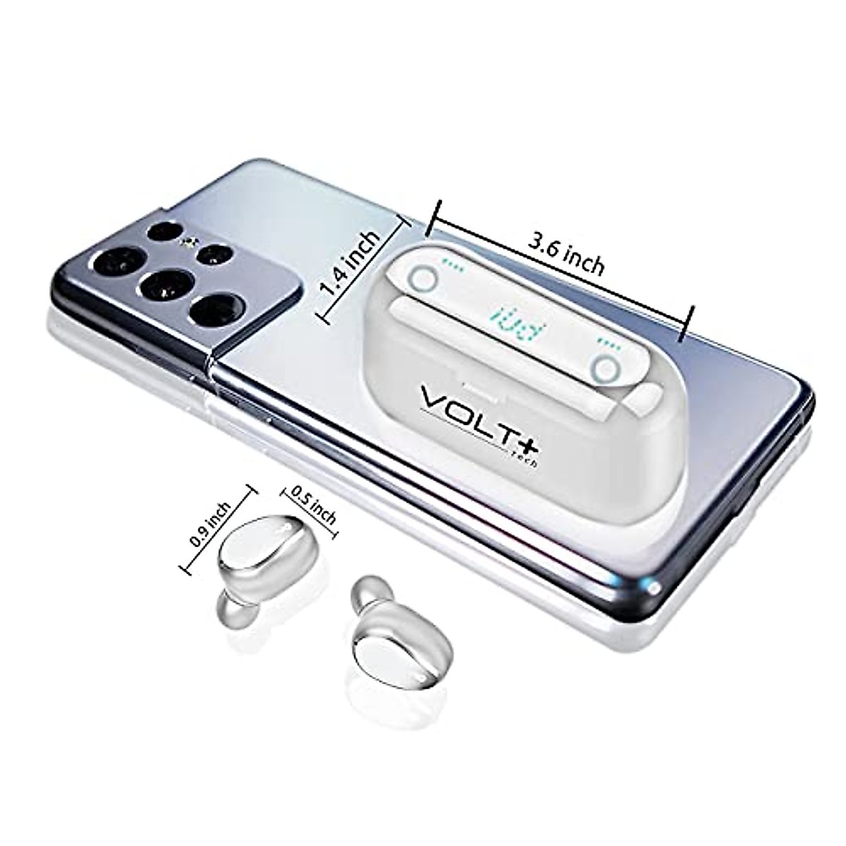 VOLT PLUS TECH Wireless V5.3 Bluetooth Earbuds for Samsung Galaxy S20/FE/Ultra/S20+/5G/Fan Edition/Plus with LED Display, Mic and 8D Bass, F9 TWS and IPX7 Waterproof/Sweatproof with 2000mAh PowerBank