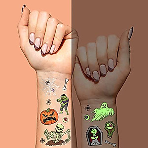 xo, Fetti Halloween Temporary Tattoos for Kids - 40 Glow In Dark Tat Styles | Halloween Decorations, Skeletons, Ghosts, Pumpkins, Spiderwebs