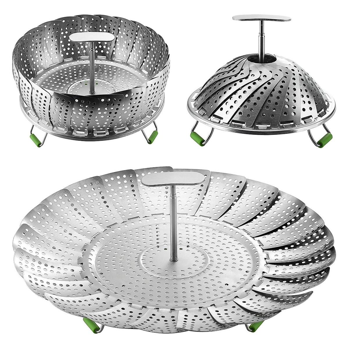 Flexzion Vegetable Steamer Basket for Pot - Stainless Steel Steaming Basket for Veggie, Fish, Meats, Eggs - Extendable Expandable Foldable Steam Basket w/Handle for Various Pot Size, 7 to 11 Inch