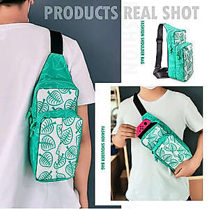 BTMETER Travel Bag for Nintendo Switch, Console, Joy-Con Grip & Dock, Leaf Crossing Case Nylon Water Resistant Portable Shoulder Crossbody Bag Backpack for iphone Switch Lite