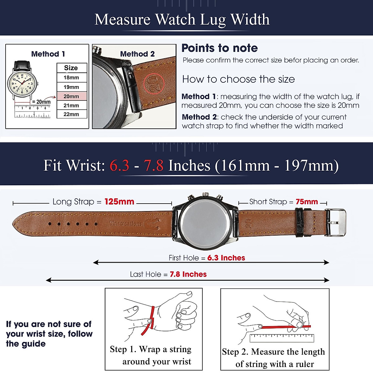 vinacreations 20mm Black AIIigator Watch Band Men Quick Release Handmade Leather Strap Croc Replacement Wristband Gold Stainless Steel Buckle, Christmas Father's Day Gift for Dad Husband DH-01G-20MM