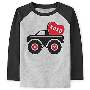 Boys Girls Valentine's Day Shirt Monster Truck Tops Toddler Kids Raglan Black Sleeve T-Shirt 6 7 Years