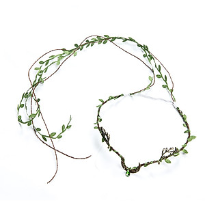 Merroyal Moon Head Chain Vintage Crystal Headpieces Hair Acessories with 2 Pairs Latex Elf Ear for Women (Green Leaf and Bronze Moon)