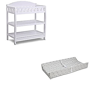 Delta Children Infant Changing Table with Pad, White and Waterproof Baby and Infant Diaper Changing Pad, Beautyrest Platinum, White
