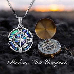 YAFEINI Compass Necklace Sterling Silver Compass Pendant Jewelry Gifts for Women (Compass)