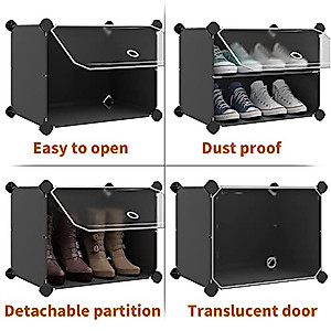 VIPZONE 20-Pair Shoe Rack, DIY Shoe Storage Shelf Organizer, Plastic Shoe Organizer for Entryway, Narrow Shoe Cabinet with Doors Grey