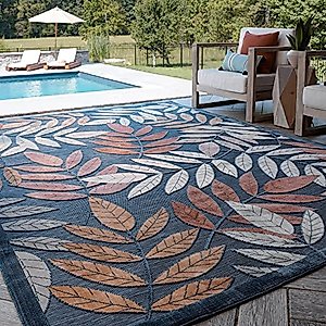 Water Resistant Modern 8x10 Indoor Outdoor Patio Rug | Floral Outdoor Rugs for Patios, Deck, Porch, Entryway | Outside Area Rug | 7'7'' x 10'3''