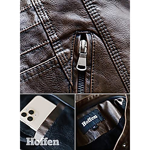 Hoffen Premium Vegan Leather Jacket for Women with Detachable Hood - Seitig Model (Coffee, S)