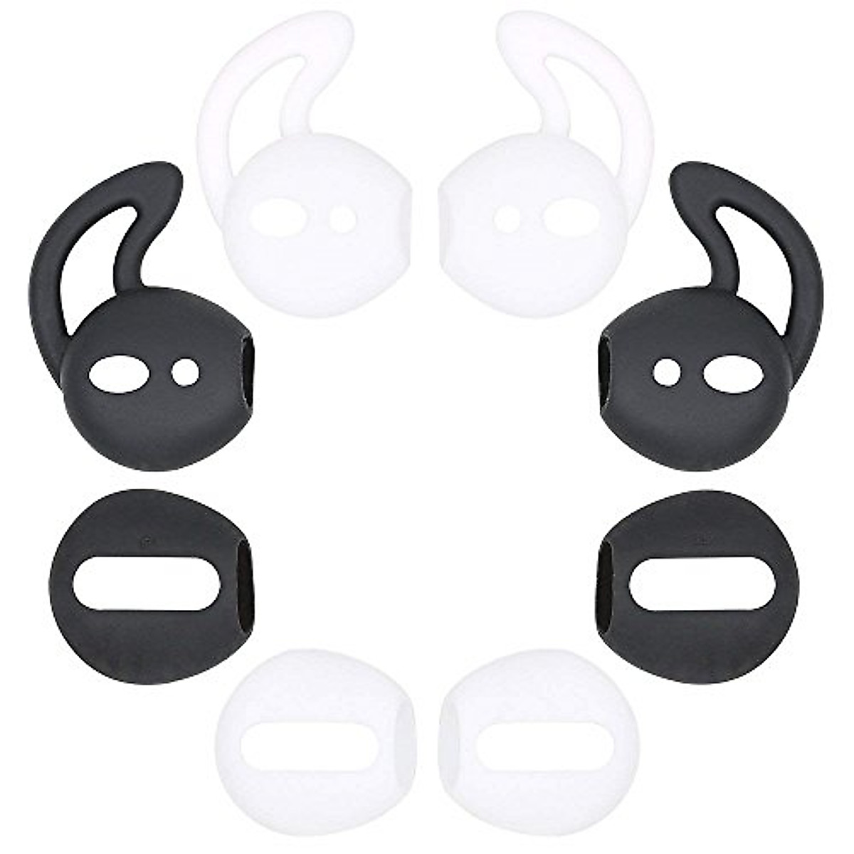 4 Pair Ear Tips Silicone Cover Compatible with AirPods, 2X Super Thin Eartips [Fit in Case] & 2X Anti-Drop Sports Ear Hook Gel [Protective & Great Noise-Isolation], White Black