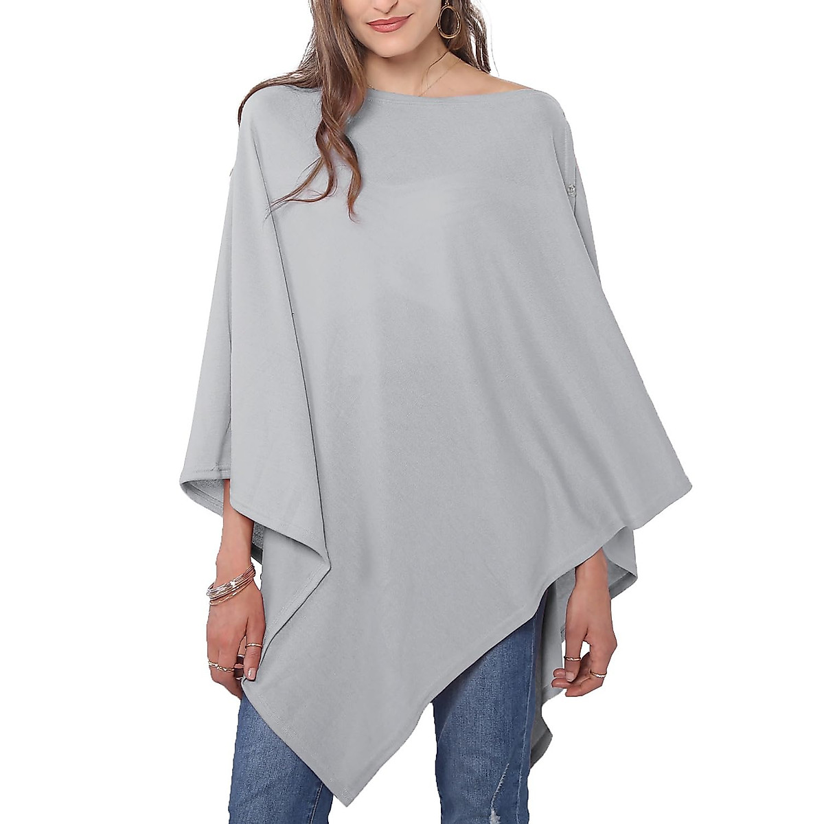MissShorthair Women's Lightweight Knitted Scarf Poncho Sweater Cape Shawl Versatile Spring Summer Ponchos Wraps Light Grey