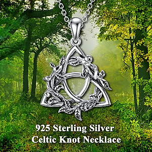 RMREWY Celtic Trinity Knot with Round Vine Necklace 925 Sterling Silver Jewelry Oxidized Good Luck Irish Triquetra Triangle Knot Holy Trinity Pendant Jewelry Mother's Day Gift For Women Mom