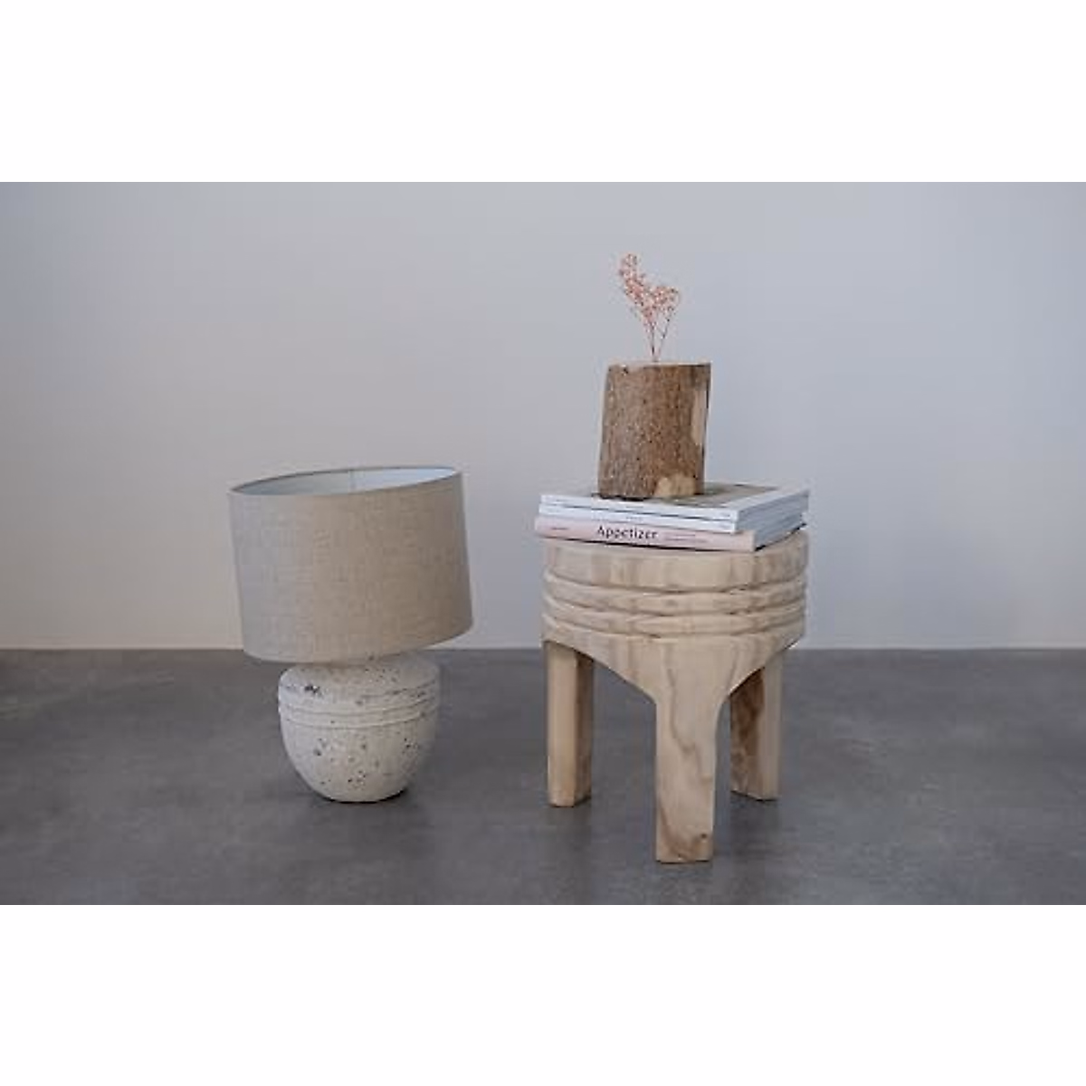 Creative Co-Op Boho Hand-Carved Paulownia Wood Stool, Natural