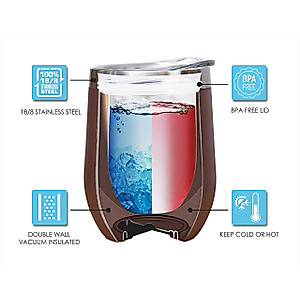 VINOVITA Funny Wine Glasses (Set of 4) with Straws and Brushes – Double-Wall Insulated Stainless Steel Tumbler – Great Gift for Birthday, Mother’s Day, Anniversary – 12 oz