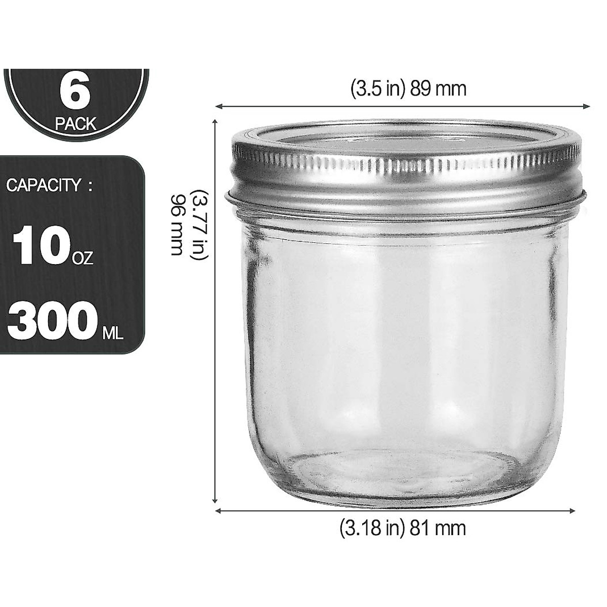 KAMOTA Wide Mouth Mason Jars 10 oz, 10oz Mason Jars Canning Jars Jelly Jars With Wide Mouth Lids and Bands, Ideal for Jam, Honey, Wedding Favors, Shower Favors, Baby Foods, 6 PACK…