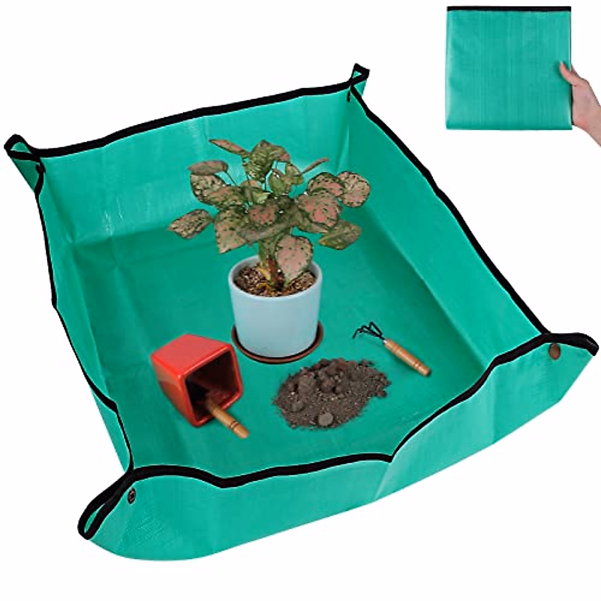 Plant Repotting Mat for Indoor Plants Potting Soil, Foldable Waterproof Plant Repotting/Potting Tray, Portable Potting Mat Gardening Tray for House Plants Succulents (26.8" x 26.8")