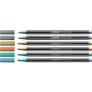 STABILO Metallic Premium Felt Tip Pen Pen 68 Metallic - Tin of 6 - Assorted Colours