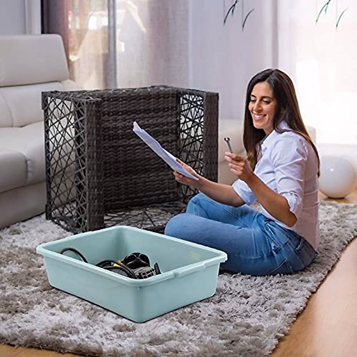 Xyskin 4 Packs Plastic Rectangle Utility Bus Box, Commercial Totes Tubs, 13 L