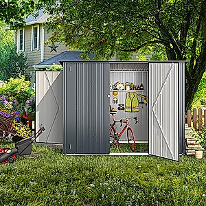 AECOJOY Storage Shed, 4 x 7.5 Ft Horizontal Bike Sheds & Outdoor Storage with Racks, Metal Outdoor Storage Cabinet for Garden