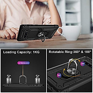 Galaxy S10+ Plus Case, Military Grade Drop Tested, Magnetic Ring Kickstand, Car Mount Compatible, Protective Black Cover