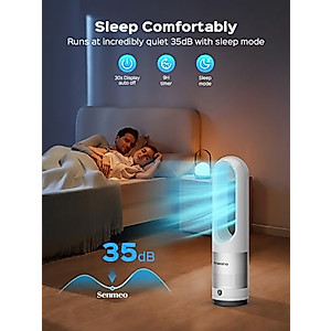 Senmeo Bladeless Fan for Bedroom, 22" Quiet Bladeless Tower Fan with Remote, 90° Oscillating, 8 Speeds, 9 Hour Timer, LED Display with Auto Off, Easy to Clean, Portable Standing Fan for Home, Office