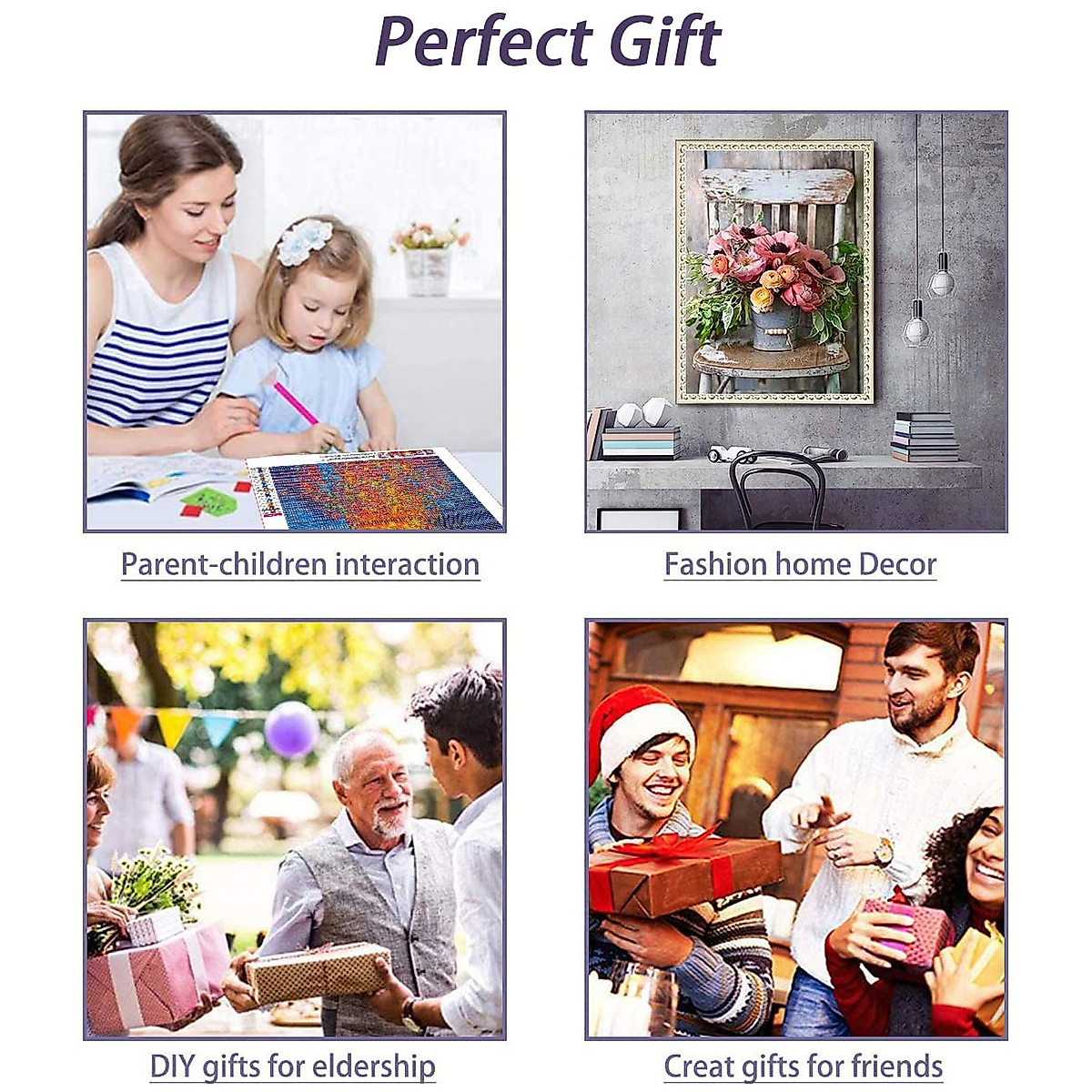 VeGuude Diamond Painting Kits for Adults, 4 Pack Flowers 5D Diamond Art Kits, Full Drill DIY Crafts for Adults Home Wall Decor Gift Diamond Dots [11.8x15.7inch]