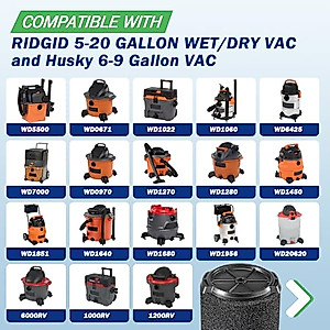 VF7000 Filter Replacement Compatible with Ridgid 5-20 Gallon Wet/Dry Vacuums Cleaners And Husky 6-9 Gallon Vacuum Cleaners Replacement Filter, 2 Pack