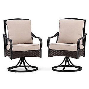 Sophia & William Patio Swivel Chairs Set of 2, Large & Padded Outdoor Dining Chairs with Heavy Duty Metal Frame Support 350LBS,Gentle Rocker Chair for Garden Porch Lawn, Beige