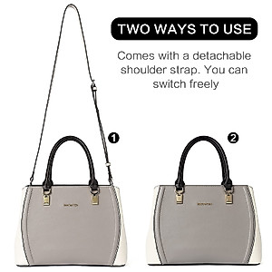 BOSTANTEN Women Leather Handbag Designer Top Handle Satchel Shoulder Bag Crossbody Purses and Women Leather Wallet RFID Blocking Small Bifold Zipper Pocket Wallet Card Case Purse with ID Window Grey