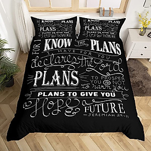 Kids Vintage Bible Verse Bedding Set Christian Bible Verse Jeremiah Duvet Cover for Boys Children Teens Bedroom Decor Modern Comforter Cover Set Black Bedspread Cover Queen Size with 2 Pillow Case