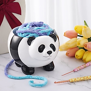 Wyleaves Sheep Ceramic Yarn Bowl Knitting Yarn Ball Holder Handmade Craft Knitting Bowl Storage Crocheting Accessories and Supplies Organizer, Ceramic Yarn Bowl, Panda/Sheep