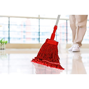 Heavy Duty Wet Industrial Cleaning Mop Head – Mop Head Replacement Perfect Cotton Washable Mop Head Replacement for Commercial & Home Cleaning（RED）
