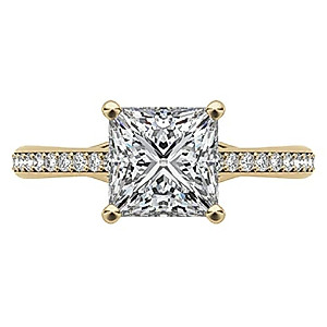 10K Solid Yellow Gold Handmade Engagement Ring, 2 CT Princess Cut Moissanite Diamond Solitaire Bridal/Wedding Ring for Women/Her, Minimalist Rings Anniversary Ring For Gifts (6.5)