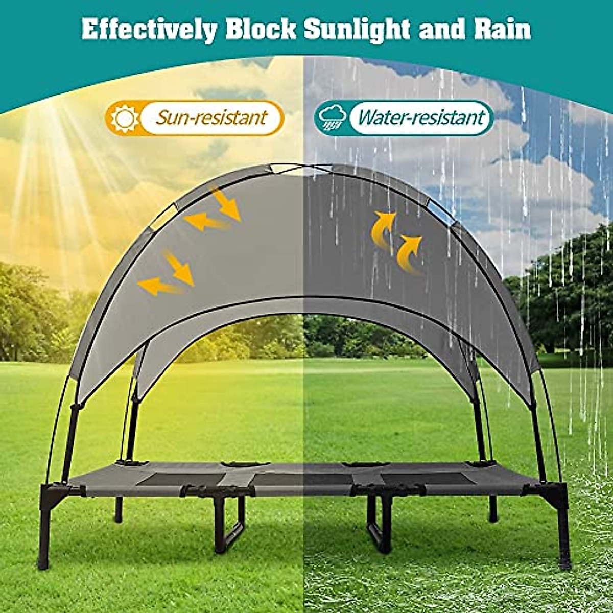 ZOOMOS PETOK 48" Elevated Dog Bed Large with Removable Canopy Breathable Oxford Fabric w/Convenient Carrying Bag Portable Raised Pet Cot Cooling Dog Bed for Camping Beach Lawn (X-Large 48 INCH, Grey)