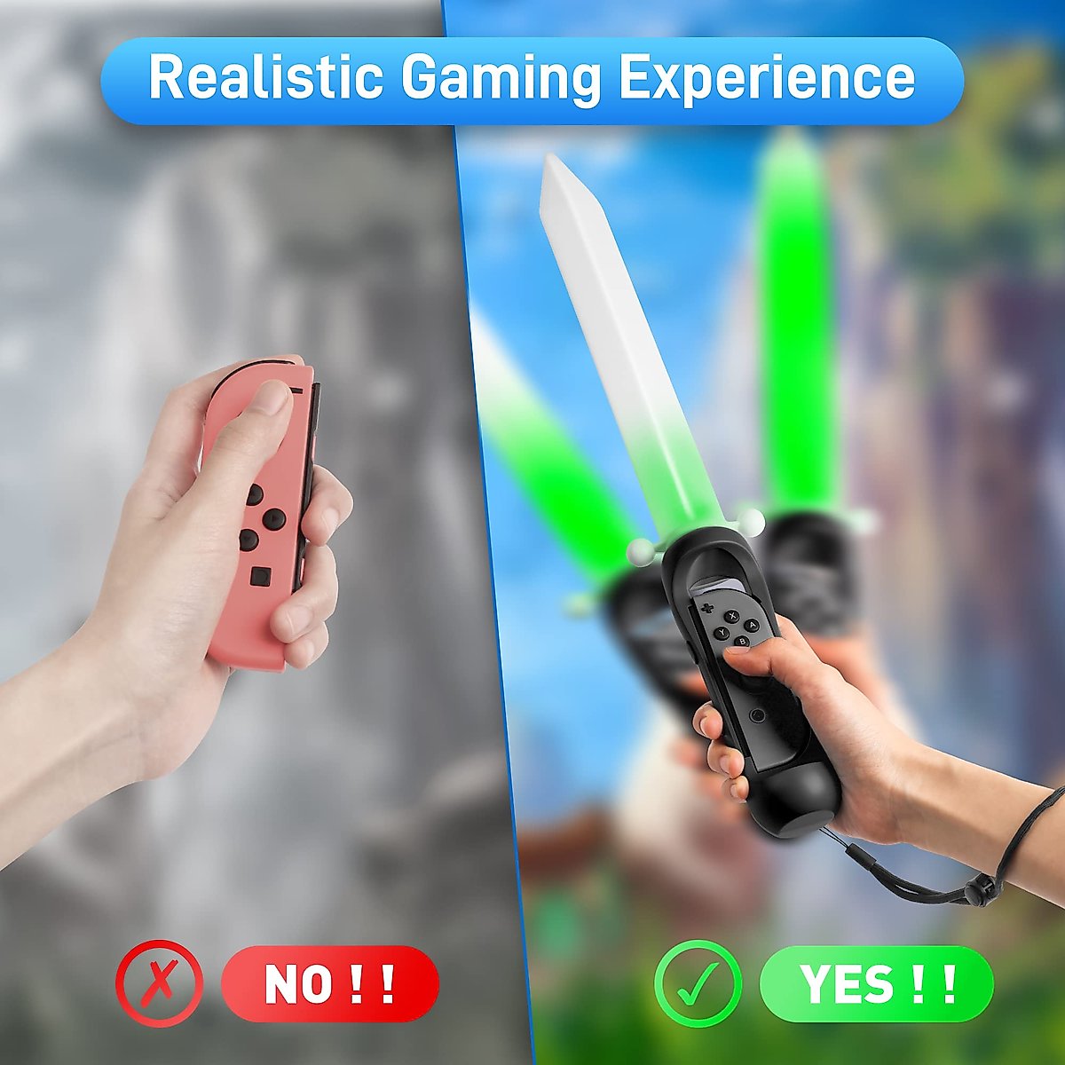 RHOTALL Game Sword for The Legend of Zelda: Skyward Sword HD Compatible with Nintendo Switch and Switch OLED Right Joycon Controller, Game Accessories Handle Grip with LED Design - Black