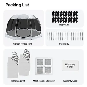 Leedor 15'x15' Pop Up Screen House Tent with Netting, 1-Person Setup Pop Up Gazebo Instant Portable Outdoor Canopy Tent UPF 50+ Roof Sun Shelter & Carry Bag for Backyard Outside Activities (Gray)