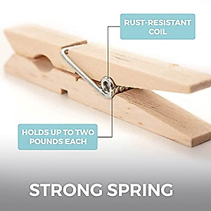 Home Genie Large Wooden Clothespins, 2.9", Natural Birchwood Rust and Moisture Resistant Clothes Pegs, Durable Wood Clothing Pins, Strong Grip, Laundry Clothesline, Bag Clips, Crafts, Photos, 25 Pack