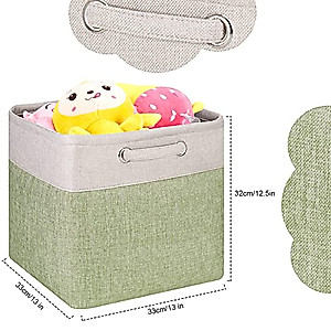 Fabric Cube Storage Boxes Foldable Storage Bins Light Green and Silver Khaki Patchwork Storage Baskets Cube Storage Bins with Handle Cubes Inserts Storage for Home and Office Supplies 13x13x13 cube organizer bin Pack of 3