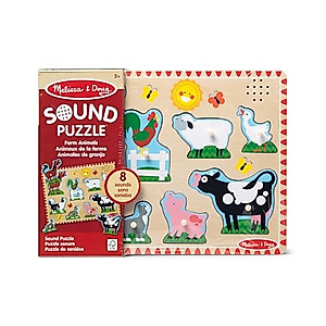 Melissa & Doug Farm Animals Sound Puzzle - Wooden Peg Puzzle With Sound Effects (8 pcs)