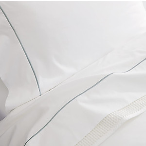 BOLL & BRANCH Signature Embroidered Pillowcase Set - King, White/Shore - Soft, Luxury 100% Organic Cotton - 2 Pillowcases - Hand-Finished Embroidery