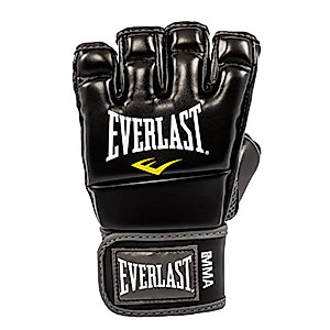 Everlast Leather Heavy 70 Pound Punching Bag with Chain and Swivel Assembly, 5 Ounce MMA Kickboxing Gloves and 180-Inch Boxing Hand Wrap, Black