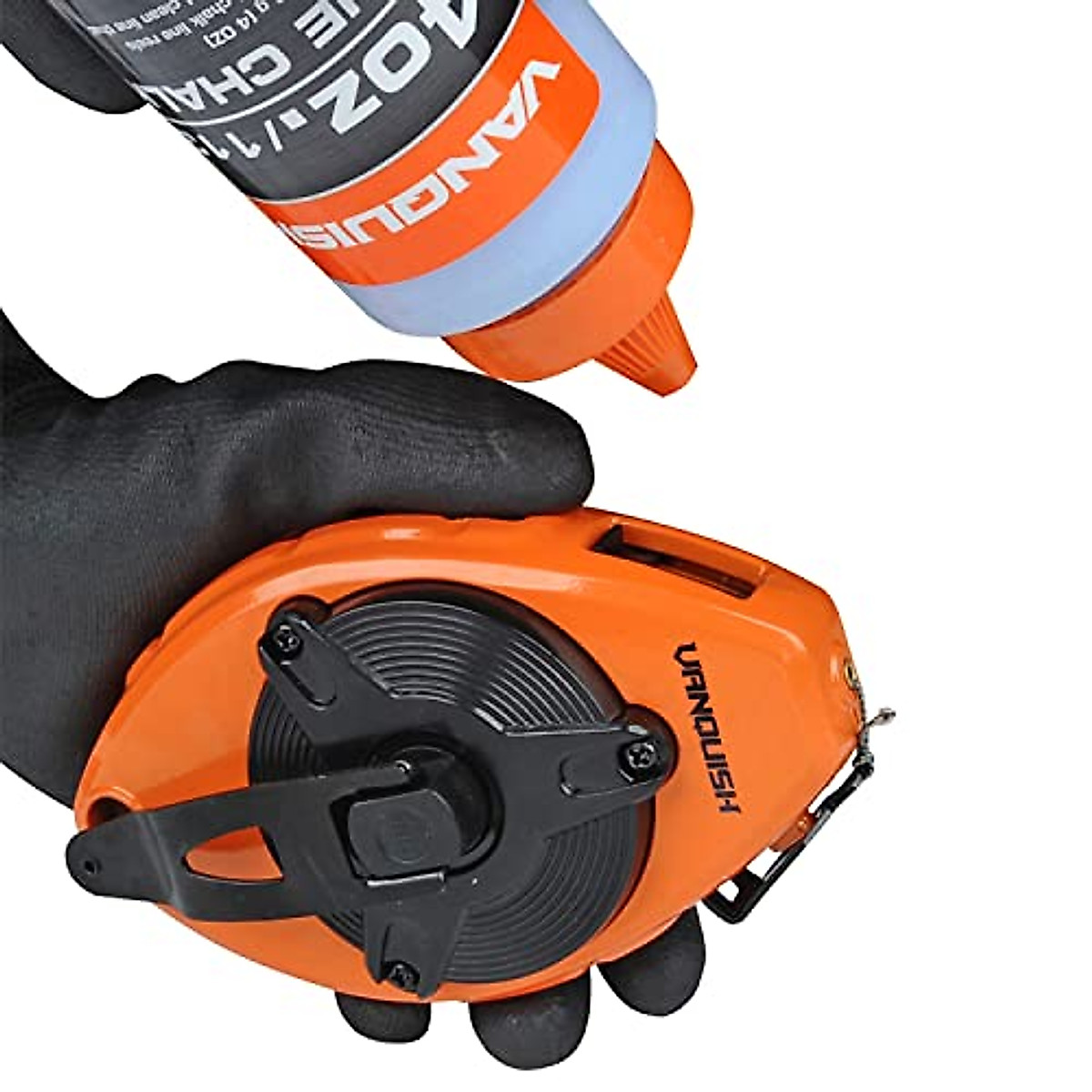 VANQUISH 2 Piece Aluminum Chalk Line Reel 100 Ft. with 4 Oz Blue Chalk Carpenter Construction Chalk Tools 5 to 1 Gear Ratio for Quick Rewind (4301)