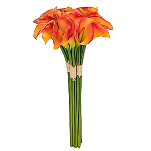 Softflame Artificial/Fake/Faux Flowers - Calla Lily Bunches Orange Color, Pack of 4, Totally 20 Heads, for Wedding, Home, Party, Restaurant