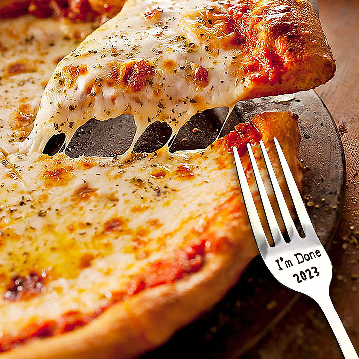 LRUIOMVE I'm Done 2023 Engraved Stainless Steel Fork Pizza Bread Cake Dessert Fork for Women, Men, Friends, Sister,Parents Valentine Birthday Christmas Gifts
