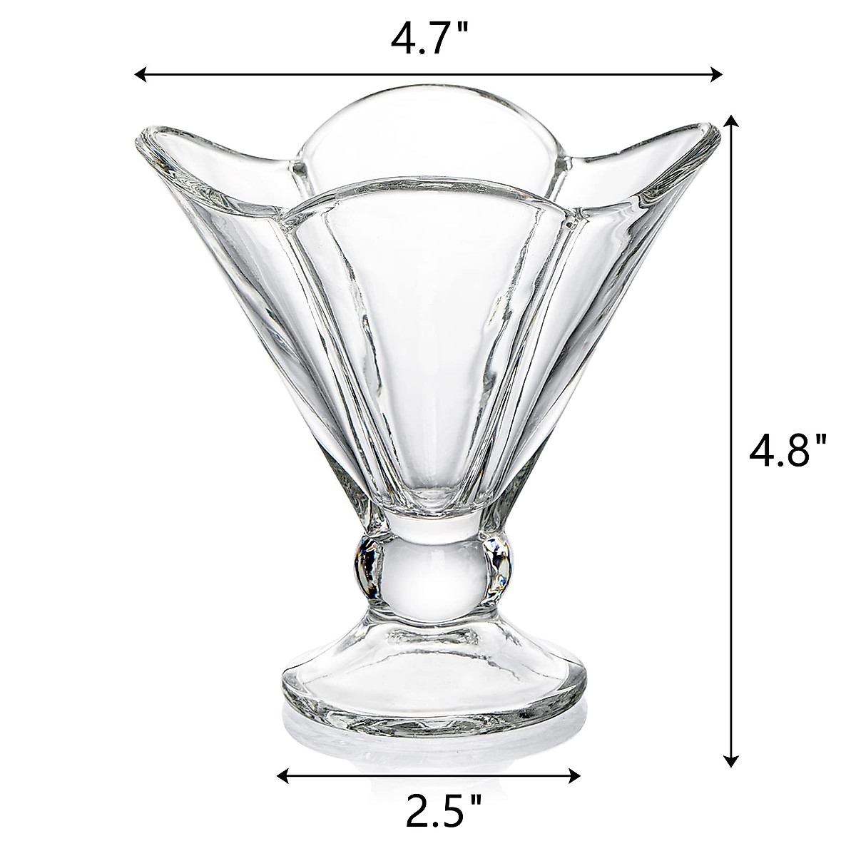 Hacaroa 6 Pack Glass Ice Cream Bowls Small Sundae Cups, 6.5 Ounces Footed Dessert Bowls Milkshake Glasses, Clear Cute Trifle Bowls for Pudding, Parfait, Fruit, Clover Shape