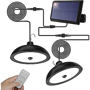 SyouHome Solar Pendant Lights, 78 LED 900LM Dual Head Solar Shed Lights with Motion Sensor/IP65 Waterproof/4 Modes, Solar Daytime Work Lights for Outdoor, Inside House, Garden, Patio, Barn, Shed