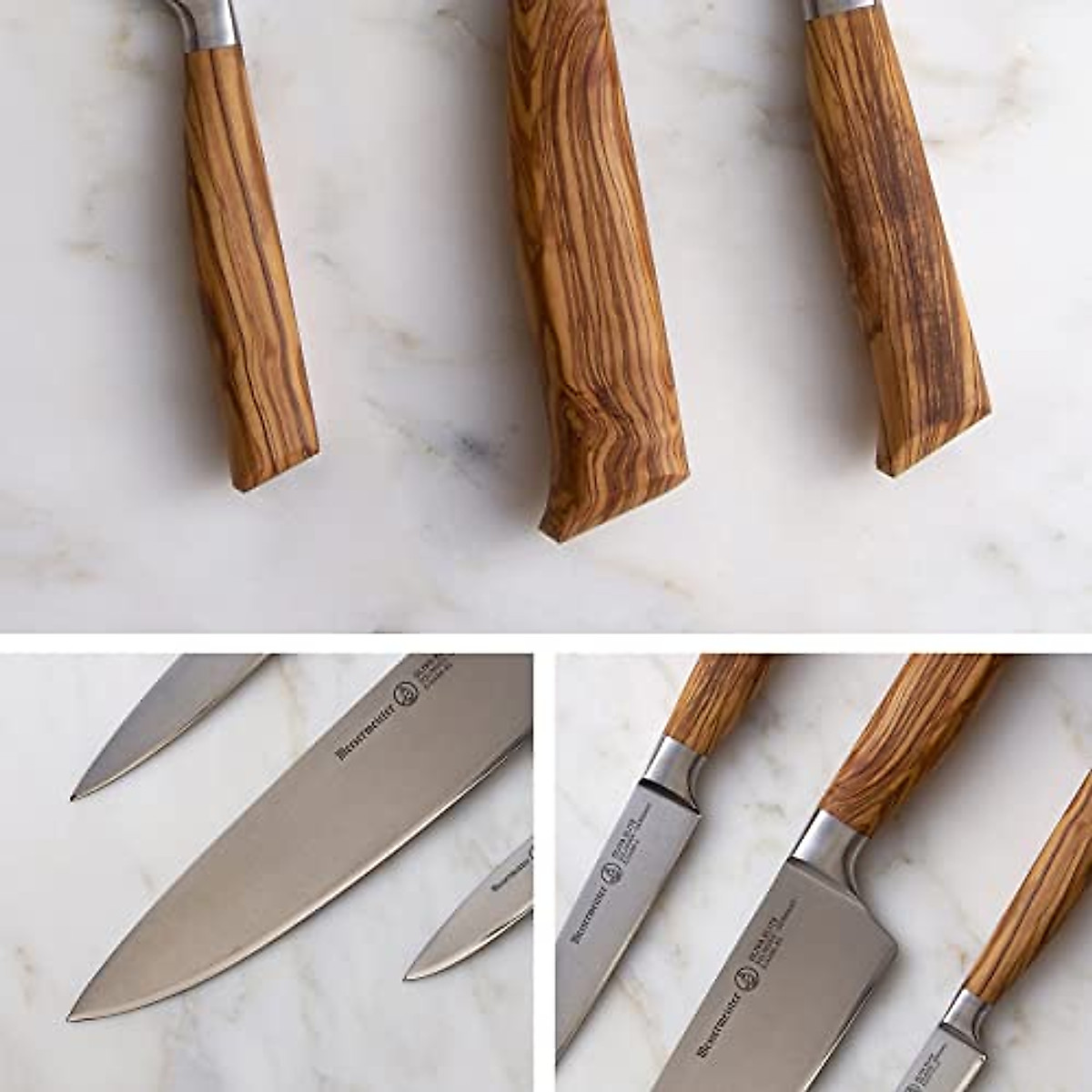 Messermeister Oliva Elite Starter Knife Set - Includes 8" Stealth Chef's Knife, 6" Utility Knife & 3.5" Paring Knife - Rust Resistant & Easy to Maintain