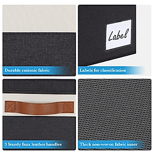 PFFVRP Extra Large Storage Bins with Lids, Foldable Fabric Storage Baskets with Lids, Sturdy Storage Boxes with Labels and 3 PU Handles for Closet Home Bedroom Office (32L, 6 Packs, Black&White)